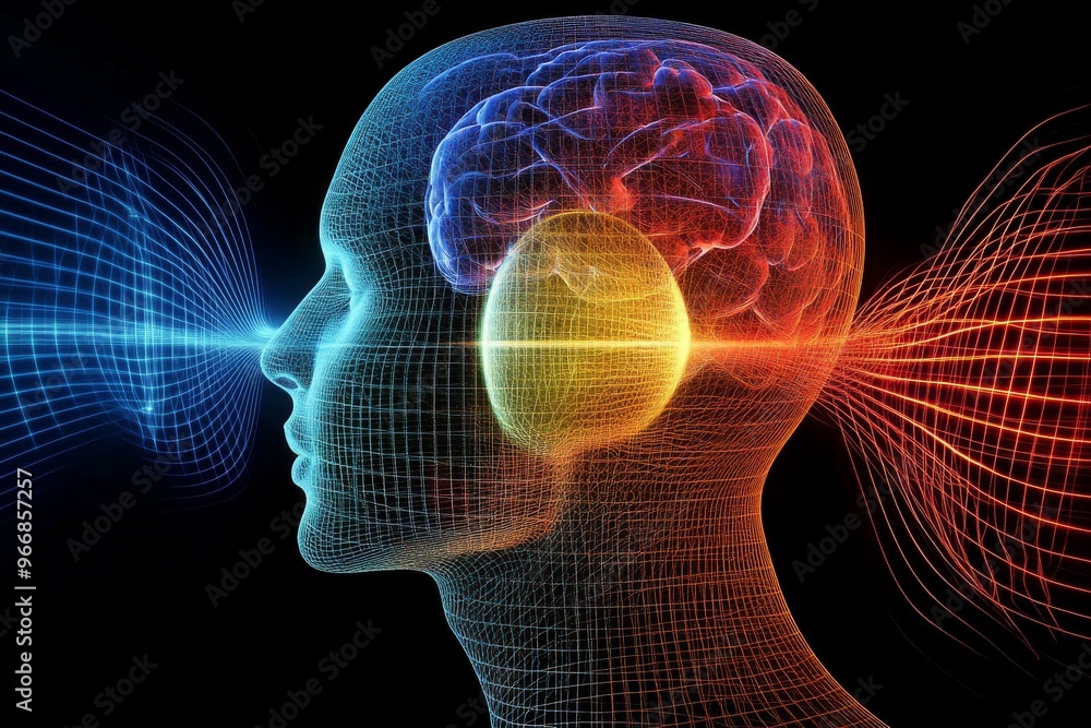 Neural waves thought transmission and abstract thought side profile of ...