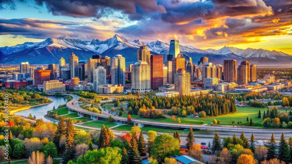 Vibrant digital illustration of Calgary, Alberta, showcasing city ...