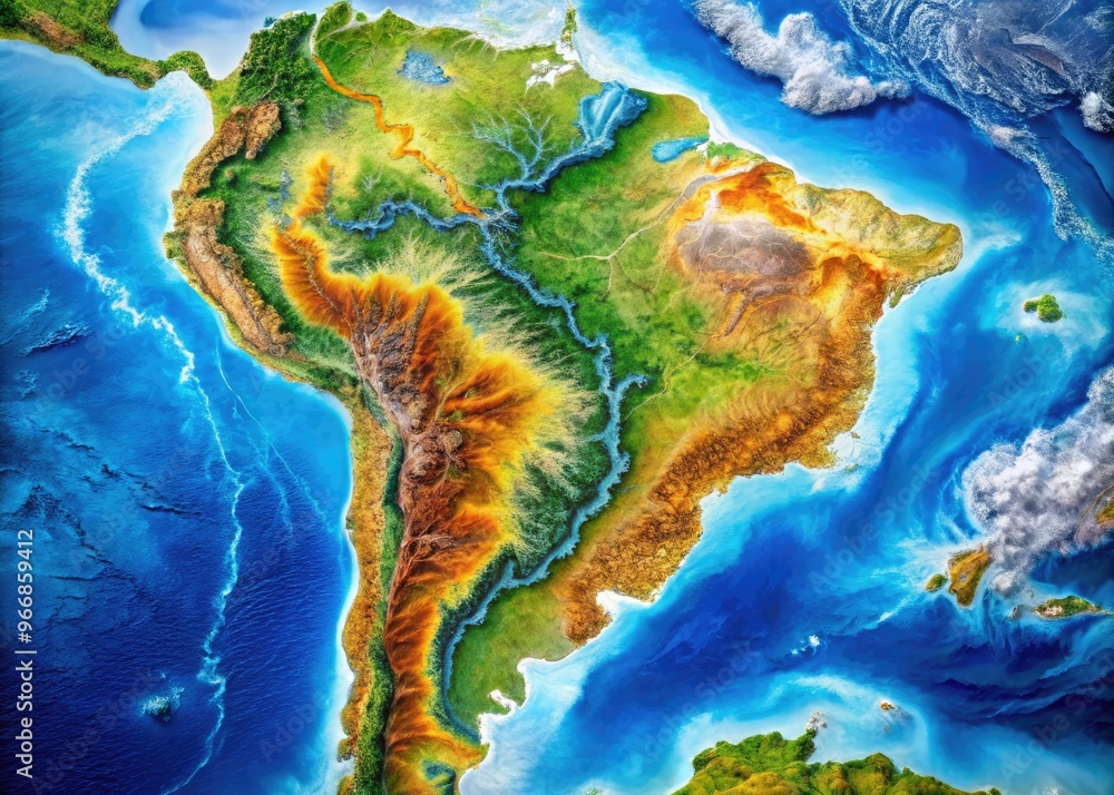 Vibrant, highly detailed physical map of South America showcases ...