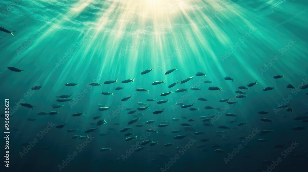 Fotografie Underwater scene showcasing a dense swarm of plankton the ...