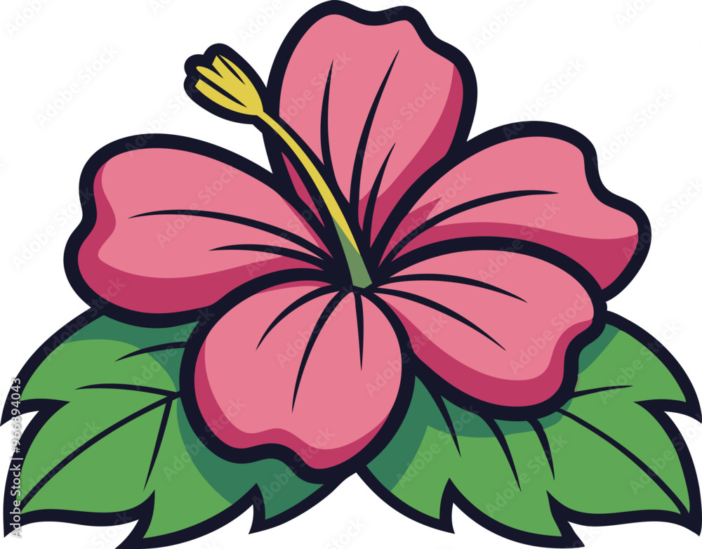 Tropical Hibiscus Flower Coloring Page - Cartoon Vector Illustration ...