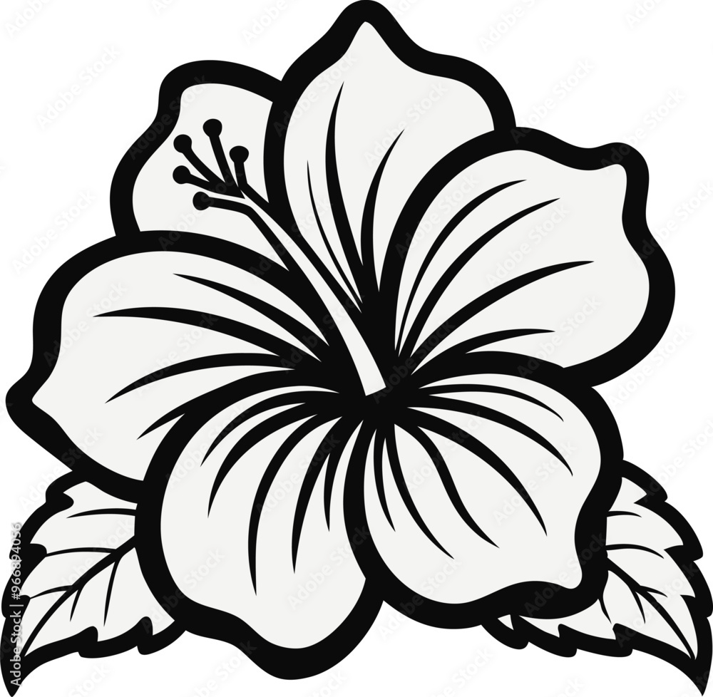 Tropical Hibiscus Flower Coloring Page - Cartoon Vector Illustration ...