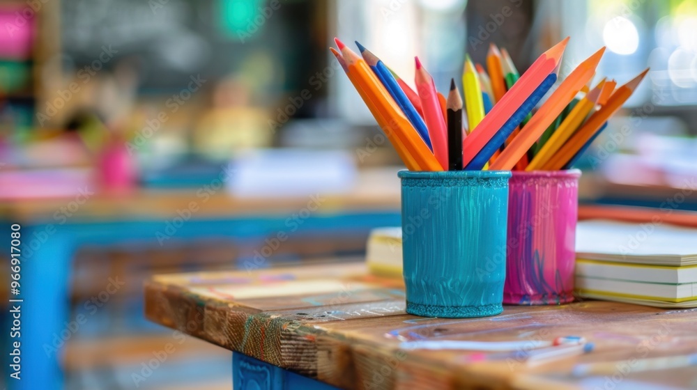 Desks: Student workstations with a flat surface for writing, often ...