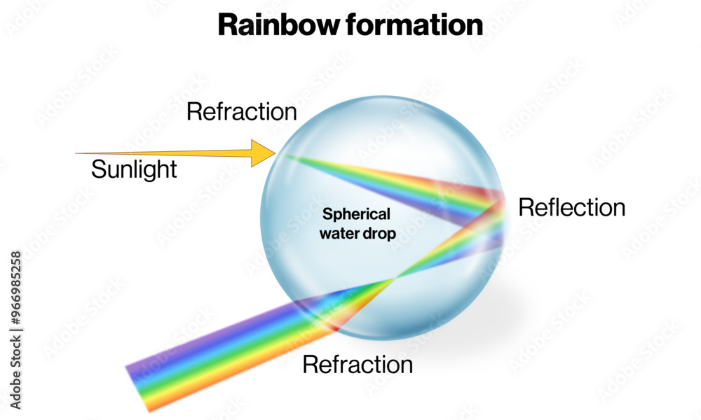 How Rainbows Form Internal Reflection Refraction And Dispersion Explained With Diagrams Stock
