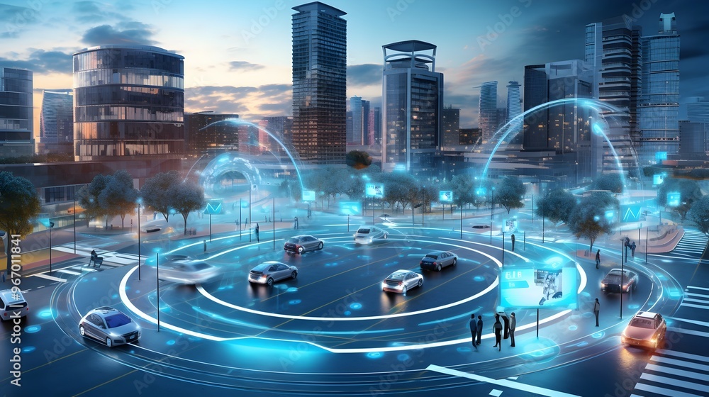 Iot Sensors Powering Smart City Traffic Management For Reduced Congestion And Emissions Stock