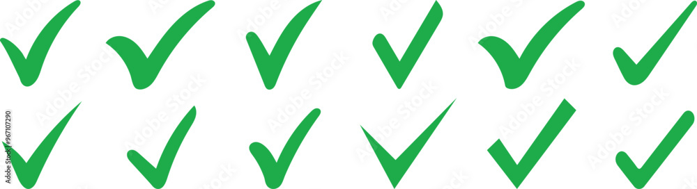 Green check mark icon set. Tick symbol in green color. Green checkmark ...