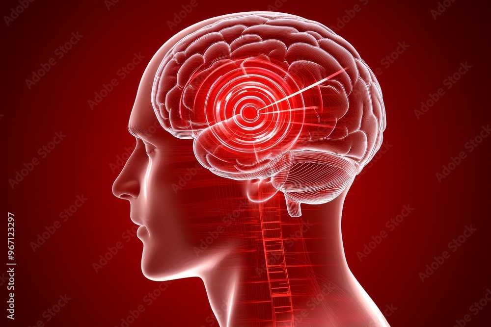 Cognitive Energy Digital Cognition Mental Resonance And Neuroplasticity Red Glowing Brain With