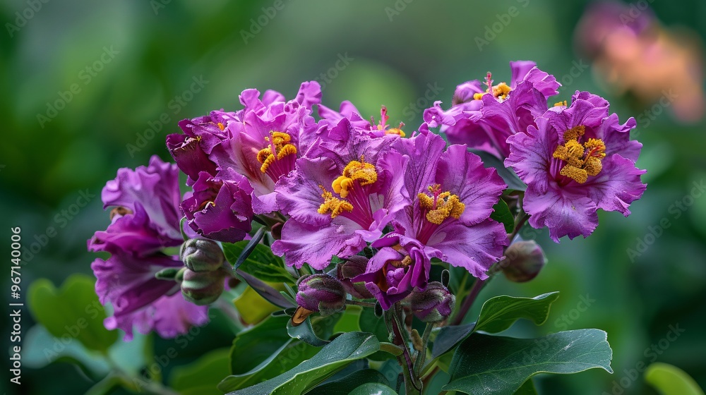 6. Purple Lagerstroemia Hybrid flowers blooming amidst green leaves ...