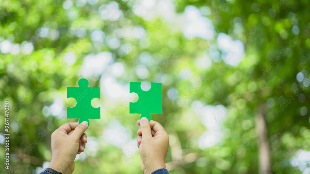 Hand people fitting together the pieces of environmental, social, and ...