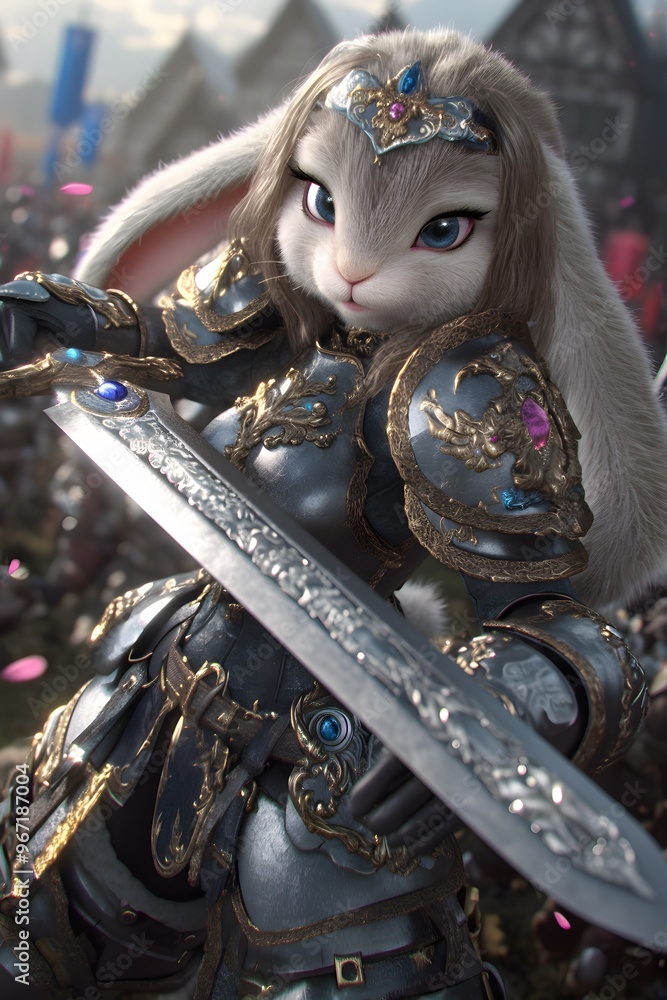 Female Bunny Warrior in Full Armor with Sword Stock Illustration ...