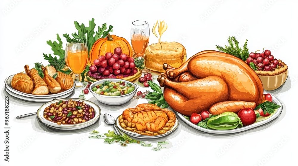 A Thanksgiving poster showing a family serving a traditional meal ...
