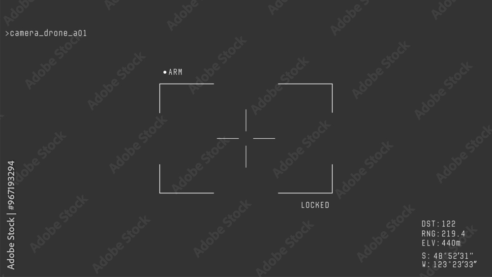 War drone camera viewfinder overlay. Template for military battle drone ...