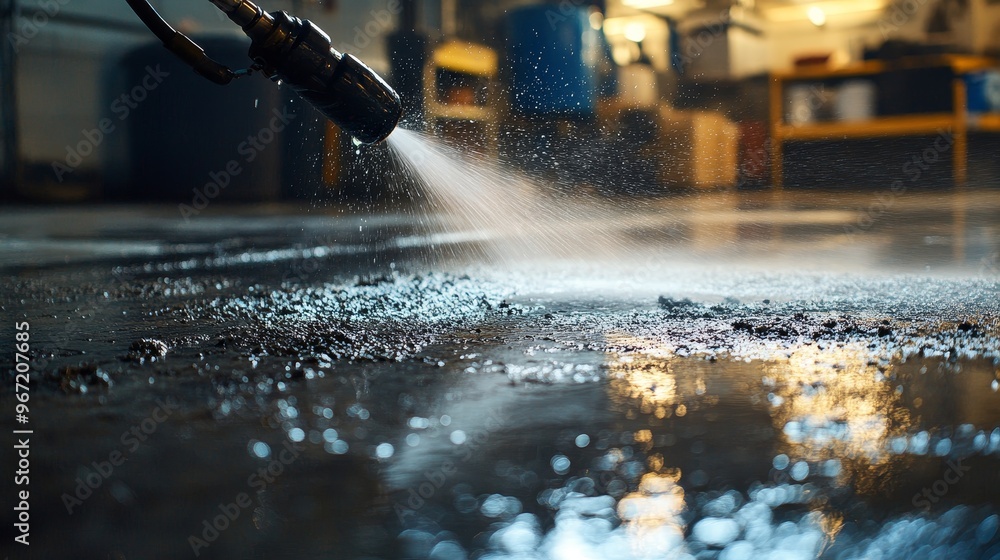 Intense water jet from a pressure washer obliterating caked-on mud and ...