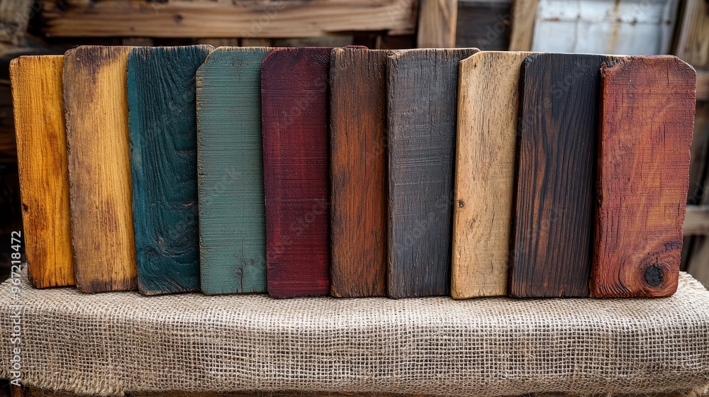 Swatches of rustic wood, each with a different finish from natural to ...