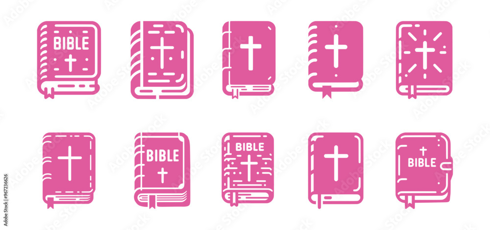 Collection of Pink Bible Icons Isolated on Transparent Background - Set ...