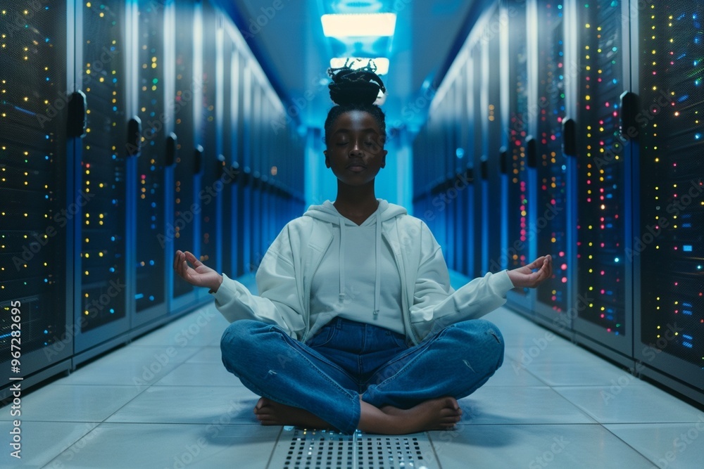 Focused system administrator analyzing server data potential issues ...