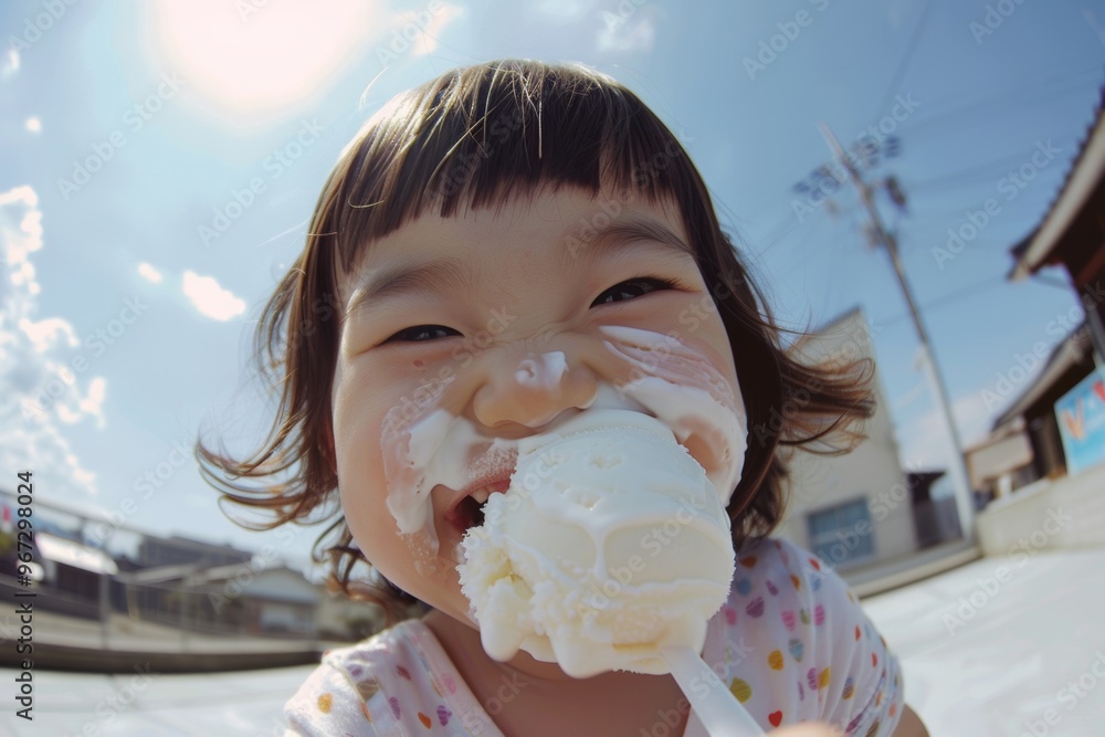 Beautiful hair frames her angelic face enhancing her joyful expression ...