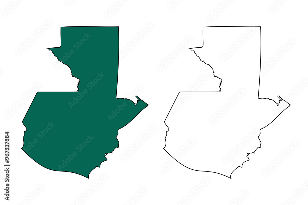 Guatemala Map outline and silhouette isolated on transparent background ...