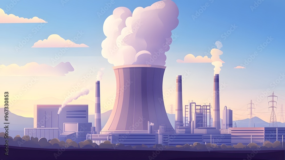 atomic nuclear reactor or power plant refinery industrial factory with ...
