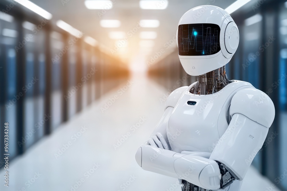 Futuristic robot with a sleek design and advanced features, posing ...