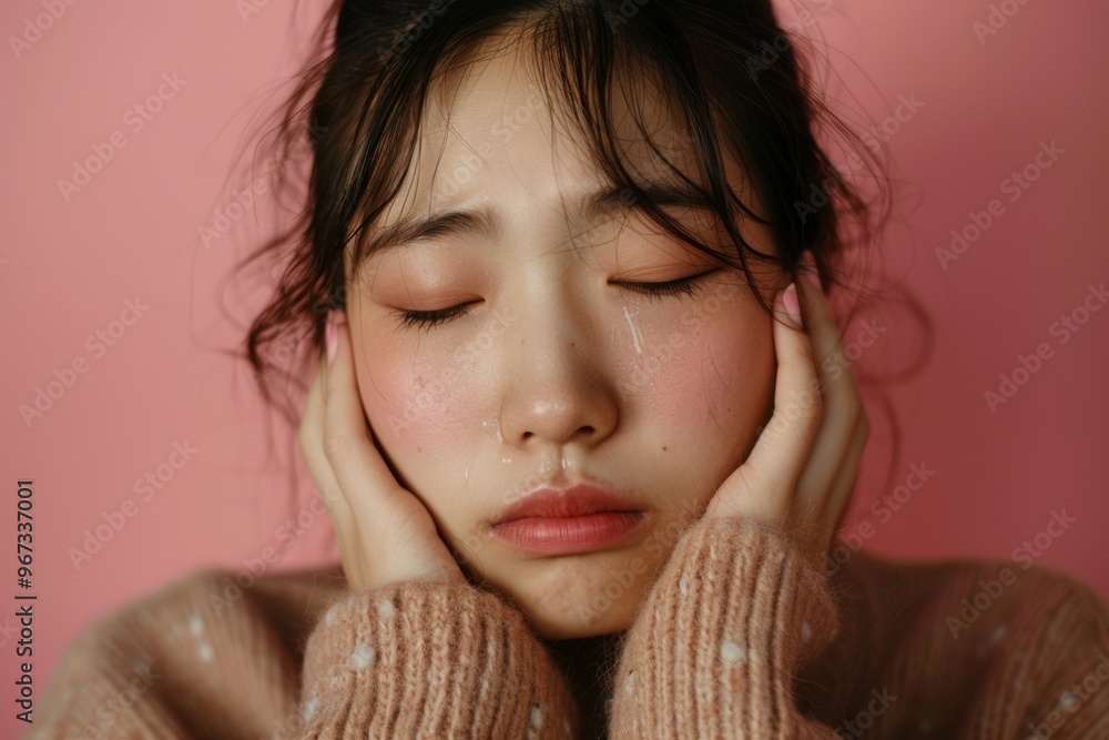 Beautiful korean girl tears rolling down looking deeply sorrowful. Sad ...