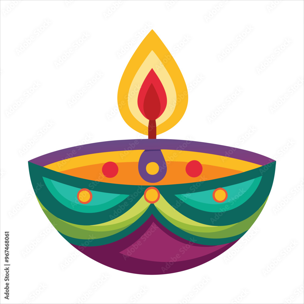 Diwali diya lamp Indian festival of lights icon. Colorful deepavali ...