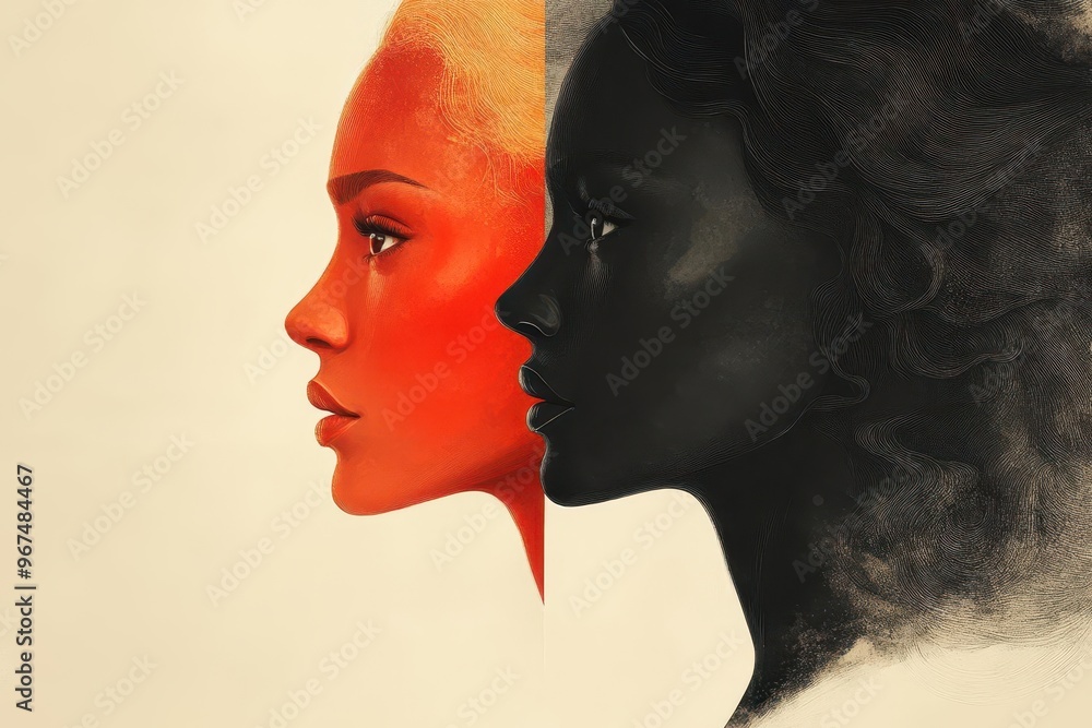 minimalist illustration depicting racial discrimination through simple ...