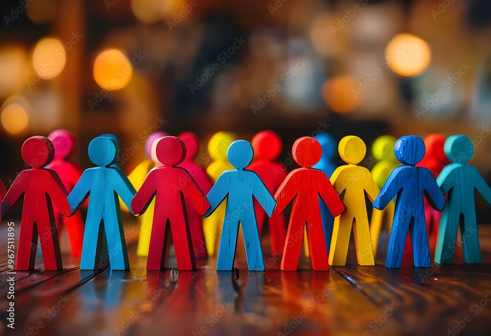 Rainbow color human wooden figures. diversity, pride, different races ...