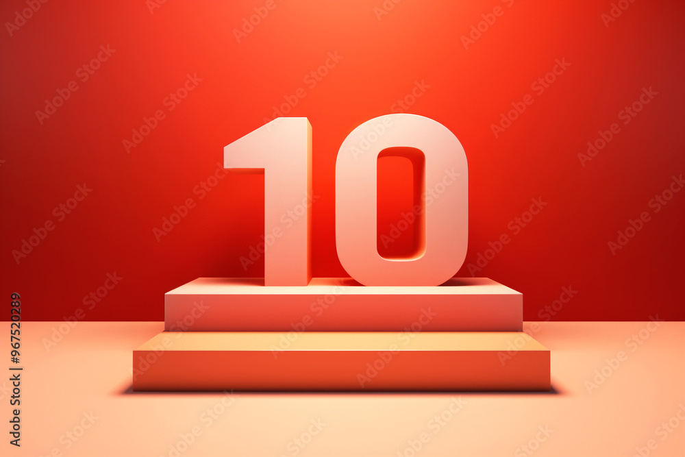 The number ten displayed prominently on a red background, positioned on ...