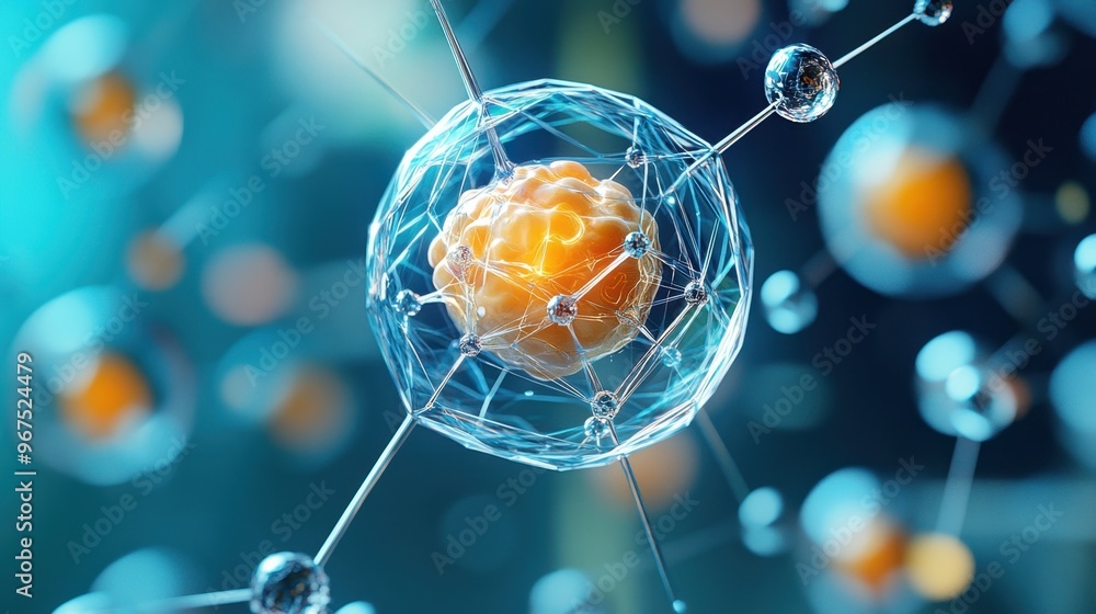 Atoms bonding together to form a biological cell in a high-tech ...