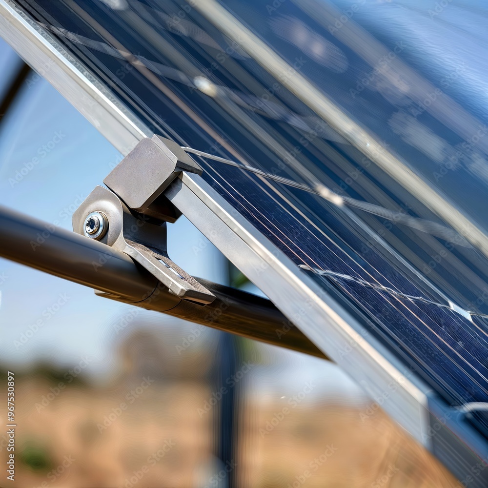 Solar Panel Mechanism. Close-up of a solar panel mounting bracket and ...