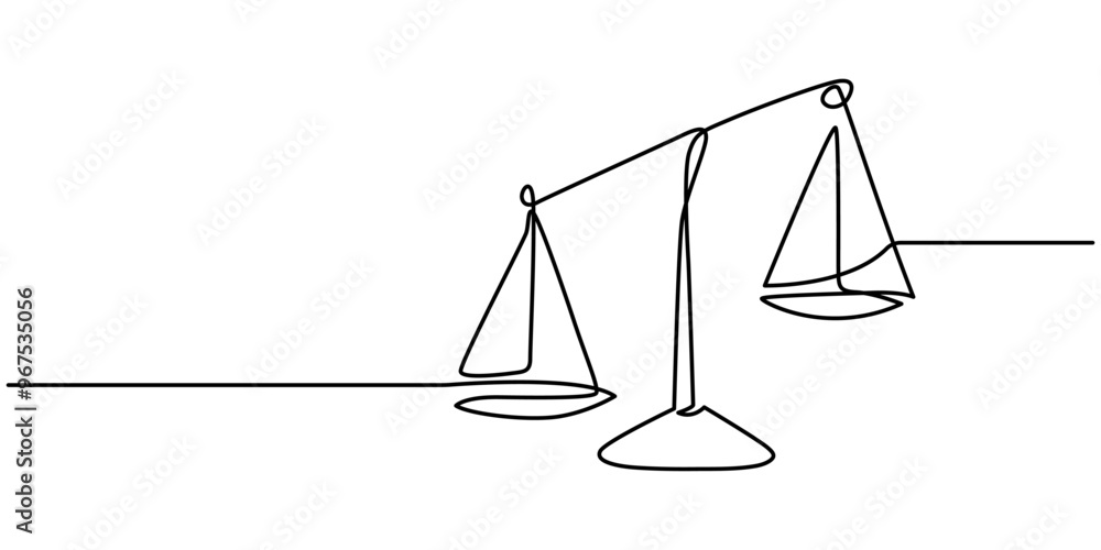 court legal scale in continuous one drawing. Libra or law identity ...