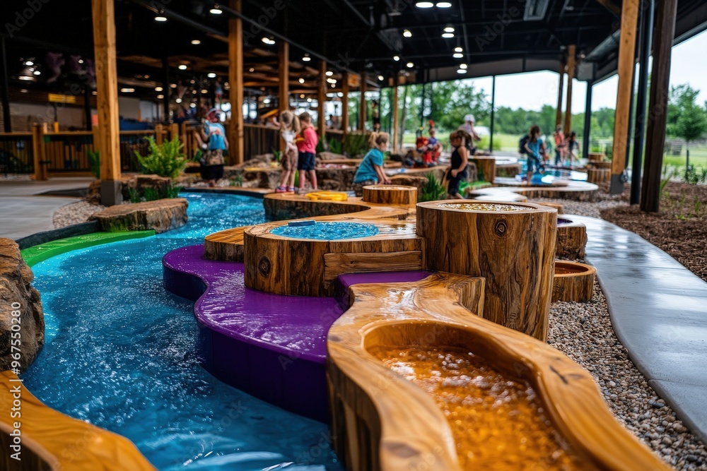 Outdoor children's play area with streams and water activities ...