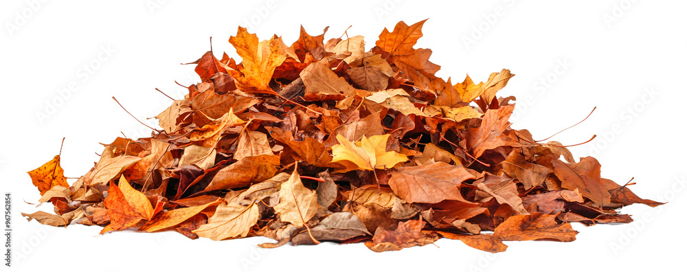 Colorful pile of autumn leaves collected in a garden isolated on ...