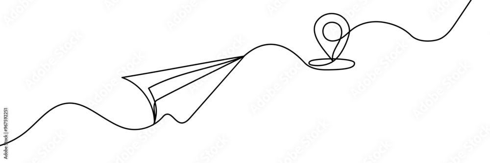 Continuous line drawing of aircraft flight routes and airport ...