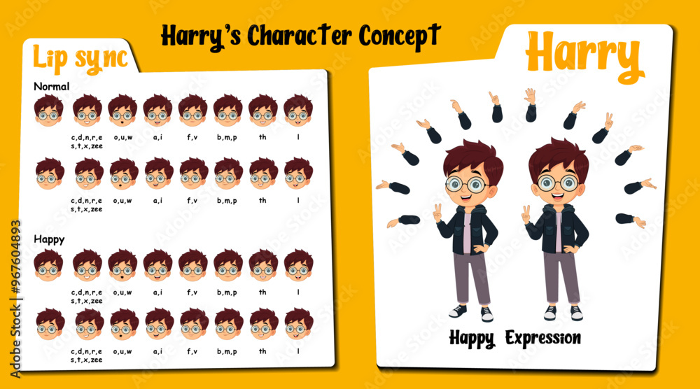 Vector de Stock Happy boy cartoon character. Boy face lip sync vector ...