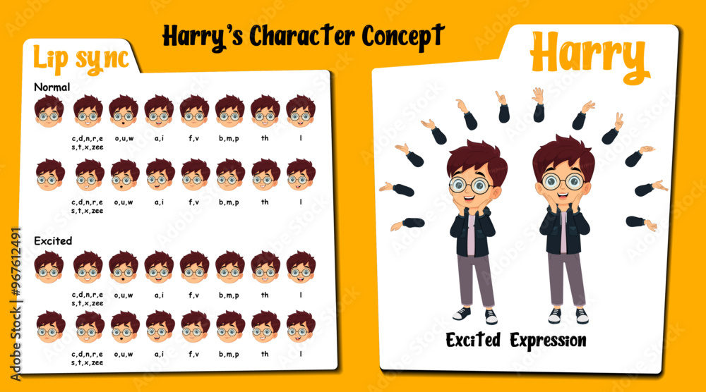Excited boy cartoon character. Boy face lip sync vector set. Cartoon ...