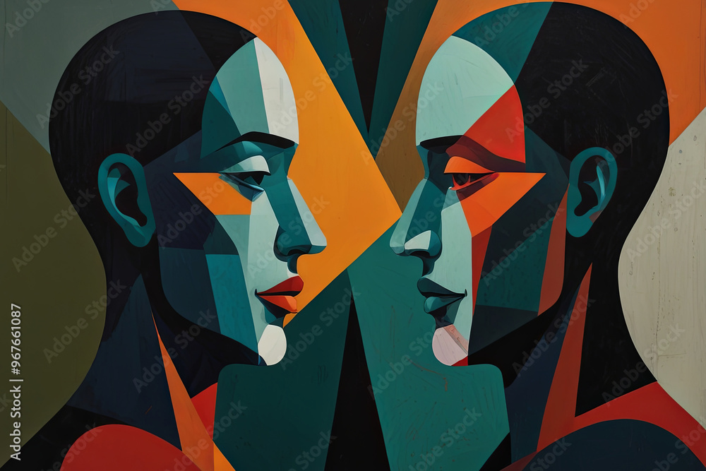 Abstract Human Figures in Geometric Shapes Conveying Emotion and ...