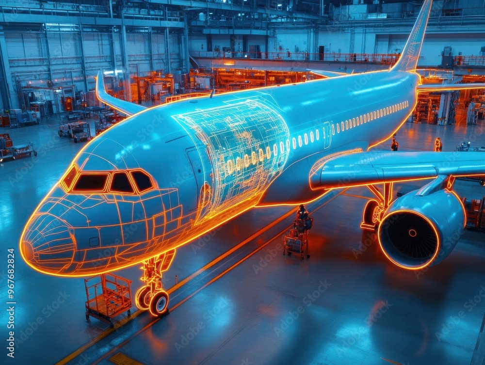 Futuristic aircraft design showcasing a high-tech blueprint ...