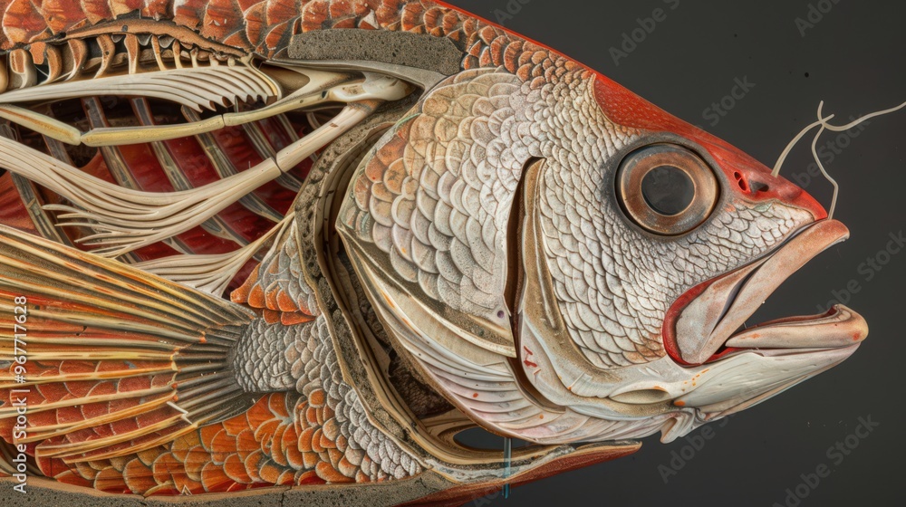 Cross-section of a fish gill, showing the intricate structure that ...