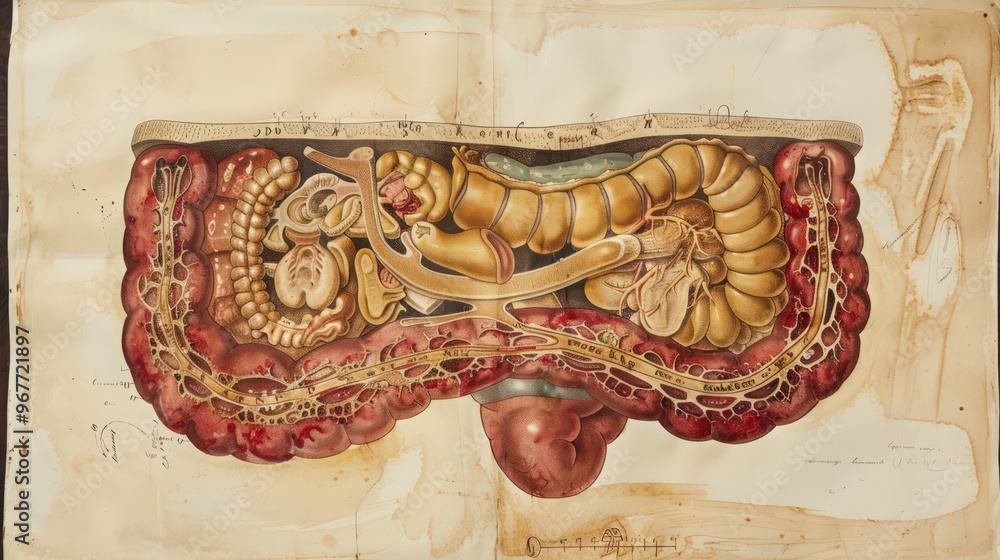 Cross-section of the gastrointestinal tract, illustrating the stomach ...