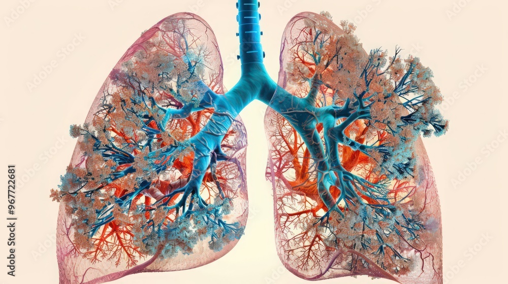 Cross-section of the human lung, showing the bronchi, alveoli, and ...