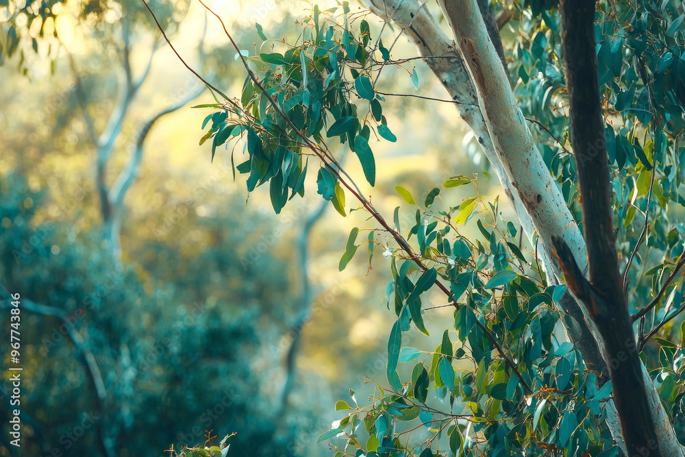 Gum Trees and shrubs in the Australian bush forest. Gumtrees and native ...