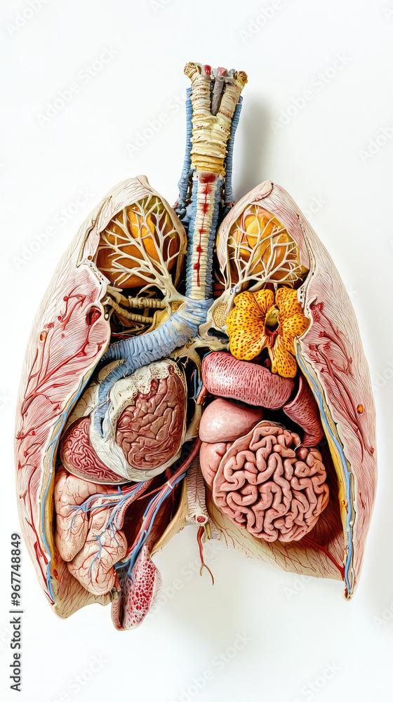 Anatomy of human thoracic cavity showcasing detailed structures ...