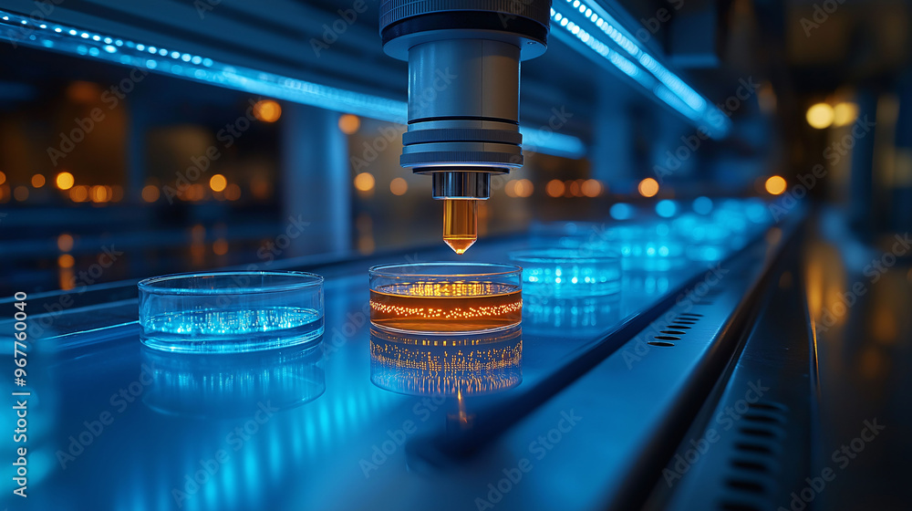 Automated Liquid Handling System with Petri Dishes and Pipette Tip ...