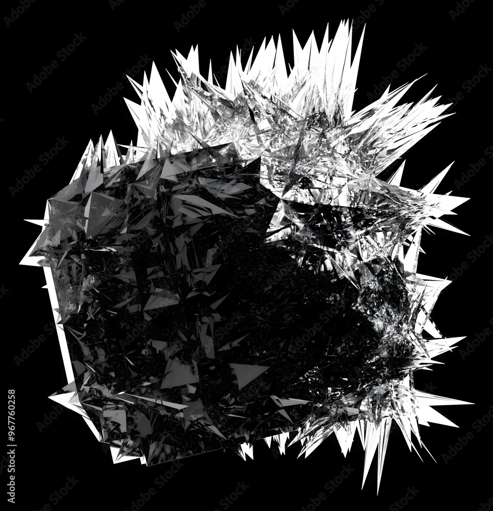 3d render of monochrome black and white with surreal diamond broken ...