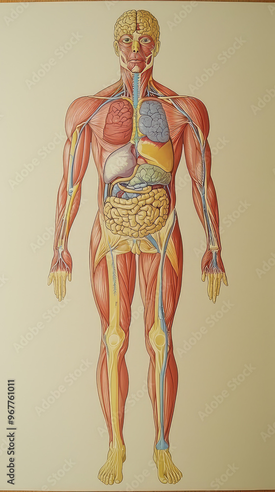 diagram of human body showcases major systems labeled, highlighting ...