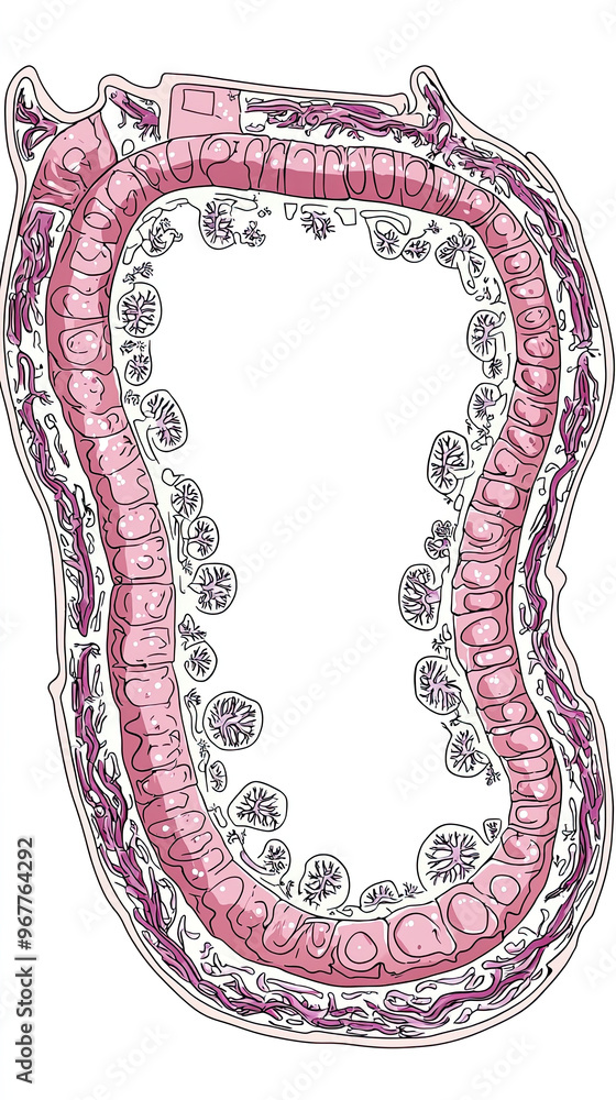 Illustration of histology of colon, showcasing intricate structure and ...