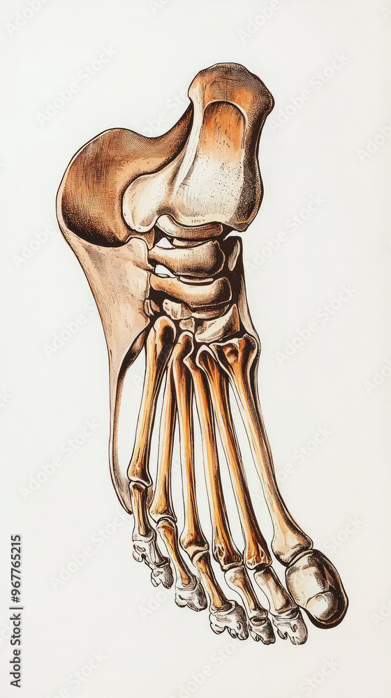 An illustration of human foot, showcasing labeled bones and anatomical ...
