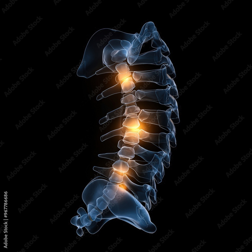 Detailed illustration of a human spine with highlighted vertebrae ...